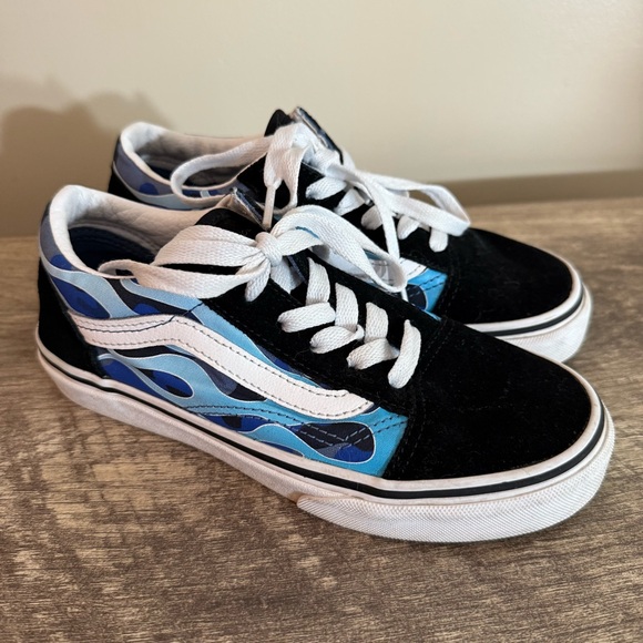 Vans | Shoes | Vans Old Skool Blue Flame Sneakers Kids Size 3 Black ...